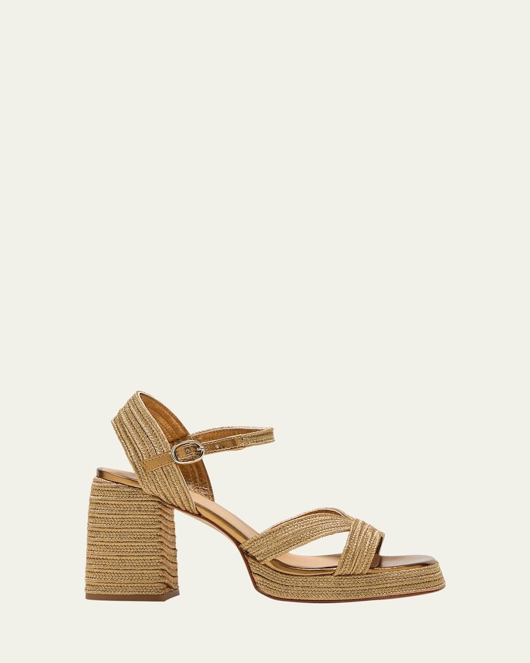 Castañer Valle Metallic Raffia Platform Sandals in Natural | Lyst