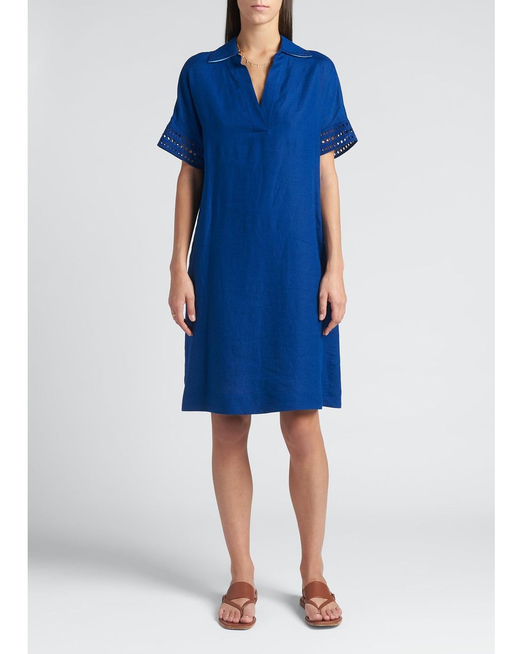 Loro Piana Tonya Eyelet-trim Linen Shirtdress in Blue | Lyst