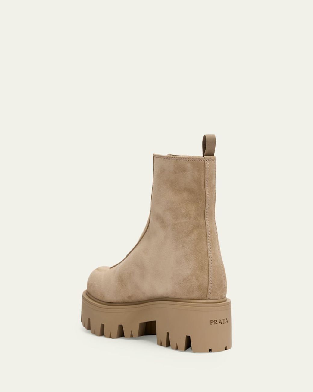 Prada Stride Suede Zip Ankle Booties in Natural | Lyst