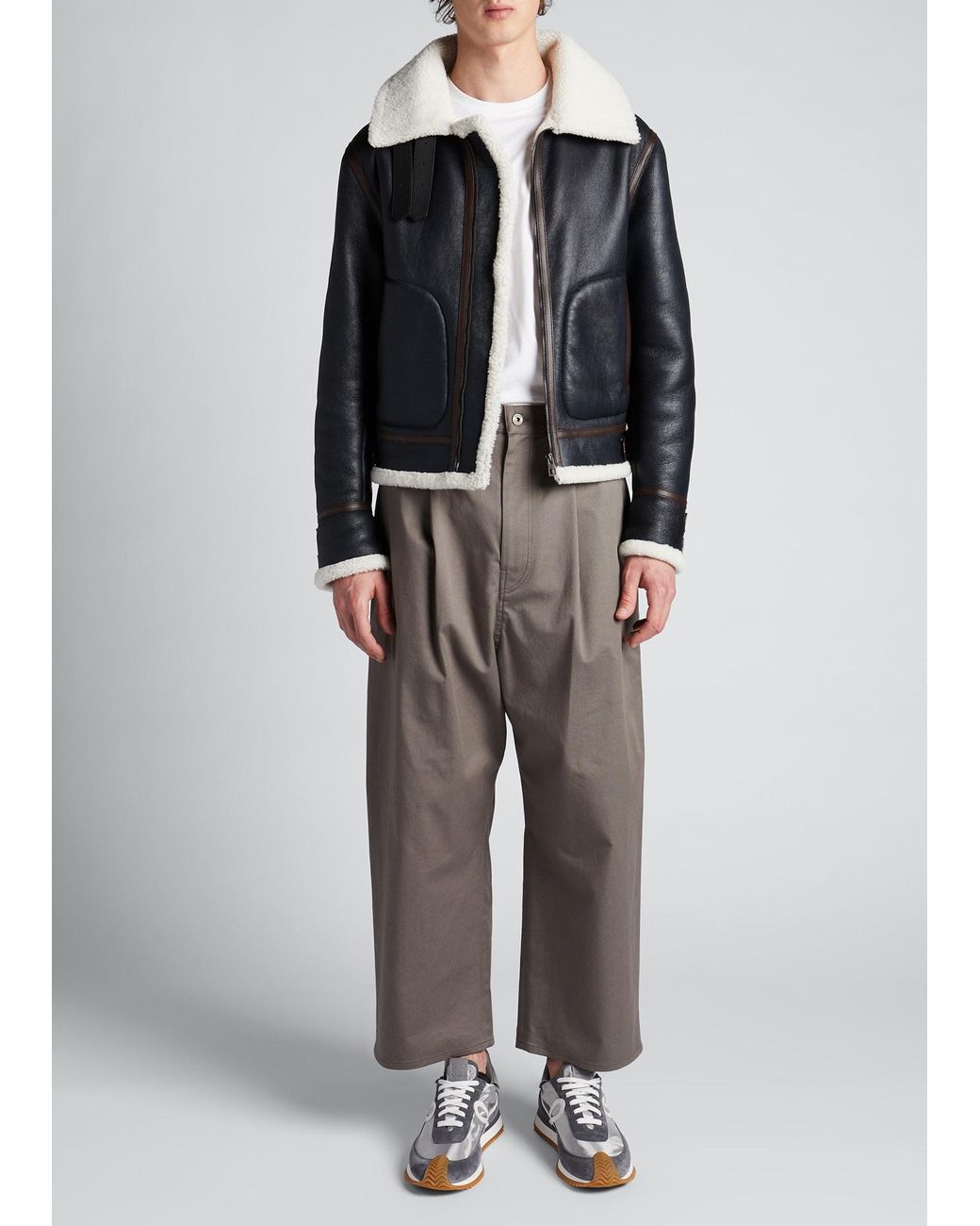 Loewe Shearling-lined Leather Aviator Jacket in Gray for Men | Lyst