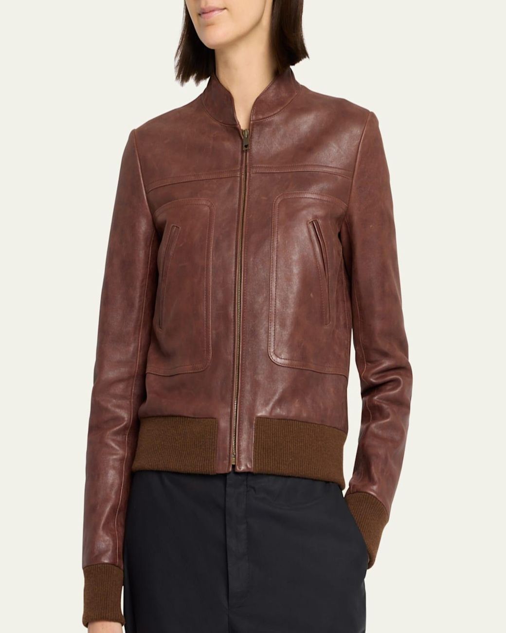 The Row Bader Leather Aviator Jacket in Red | Lyst