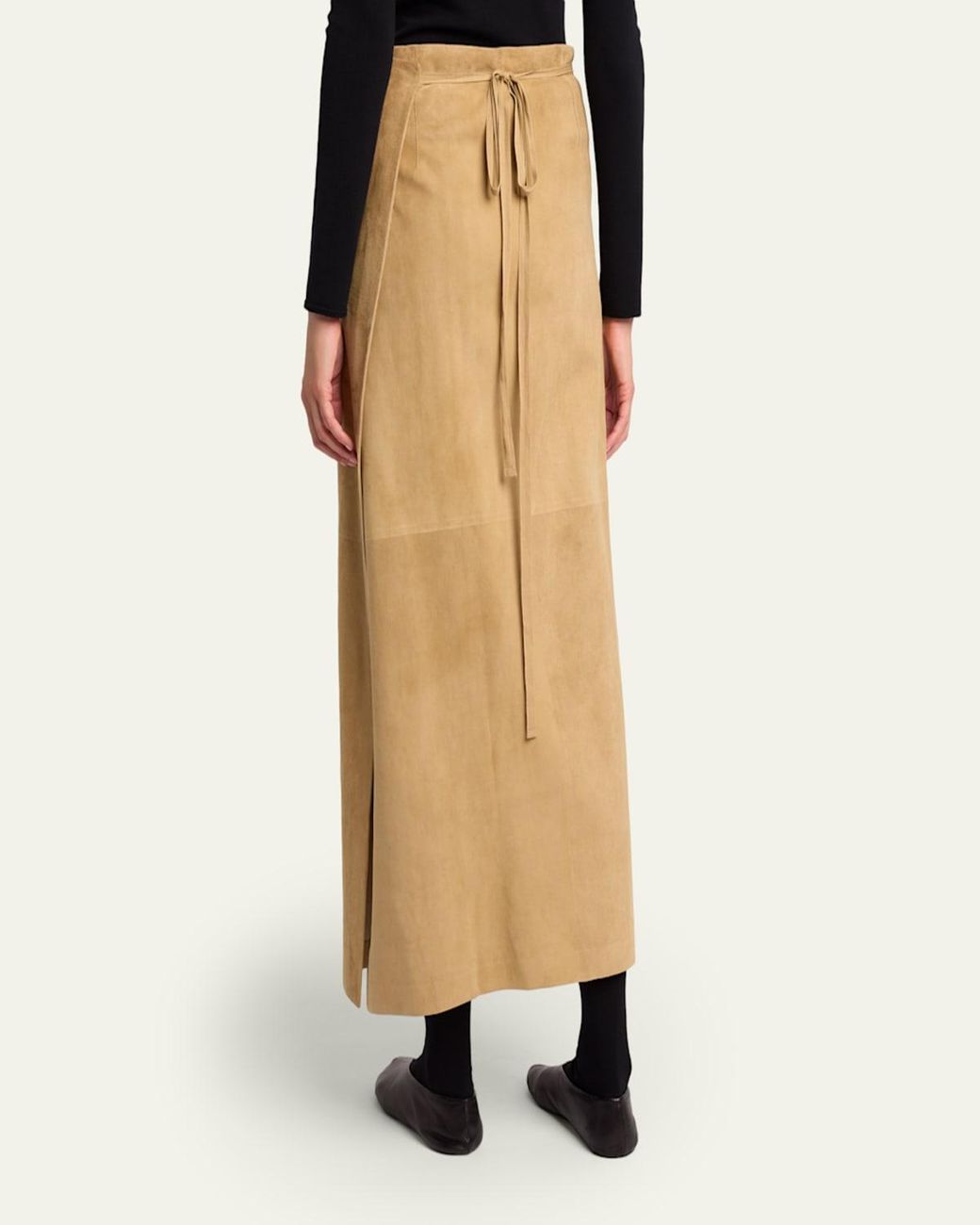 The Row Danas Suede Maxi Apron Skirt in Natural | Lyst