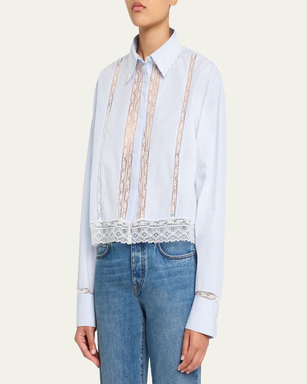 LoveShackFancy Delano Lace-Trim Striped Shirt in Blue | Lyst