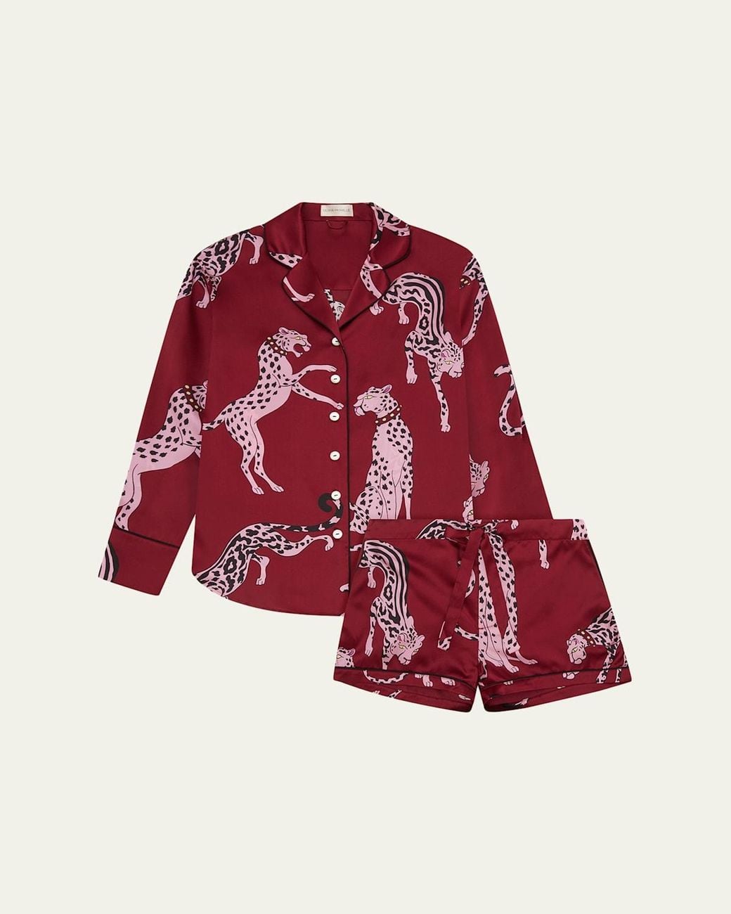 Olivia Von Halle Alba Leopard-Print Silk Pajama Set in Red | Lyst