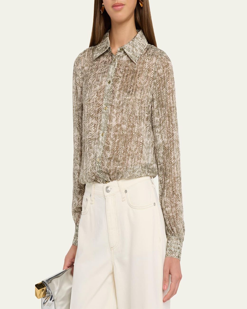 Ramy Brook Pauline Button-Front Silk Blouse in Natural | Lyst