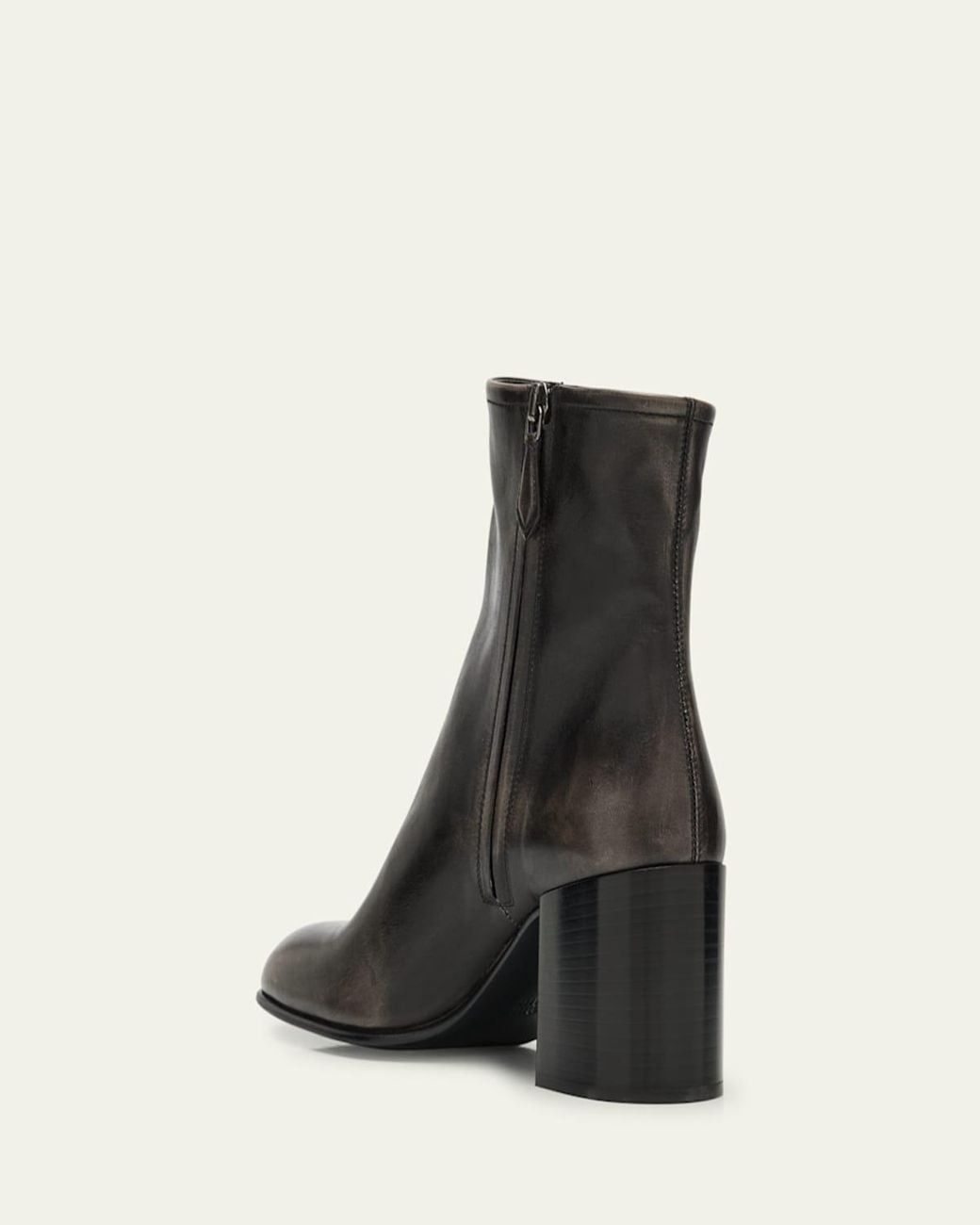 Miu Miu Vintage Leather Block-Heel Booties in Black | Lyst