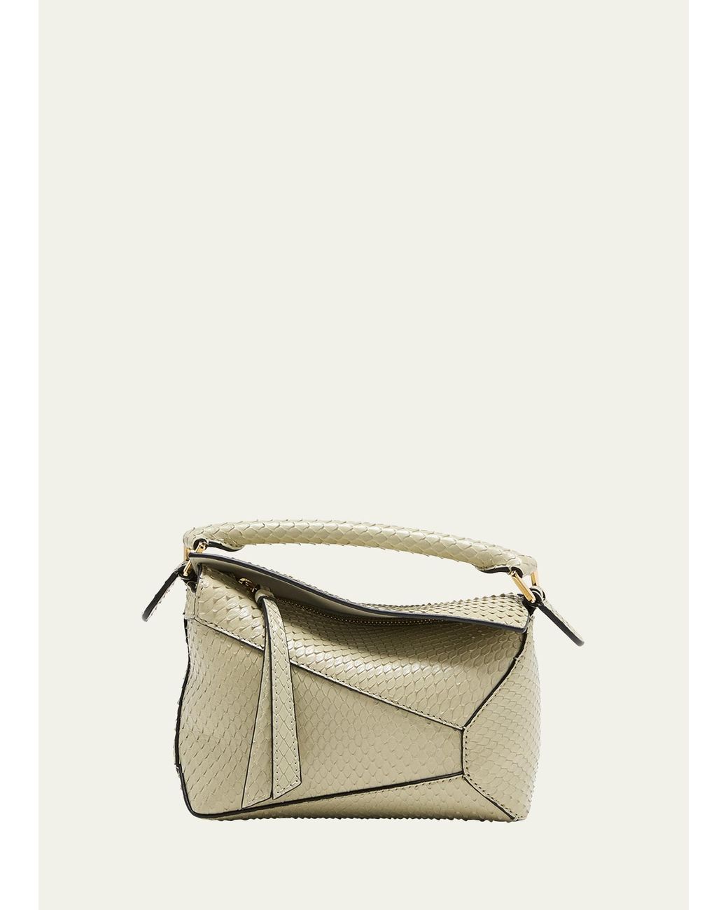 Loewe Puzzle Edge Mini Shiny Python Top-handle Bag in Natural | Lyst