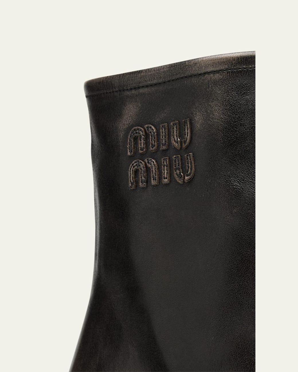 Miu Miu Vintage Leather Block-Heel Booties in Black | Lyst