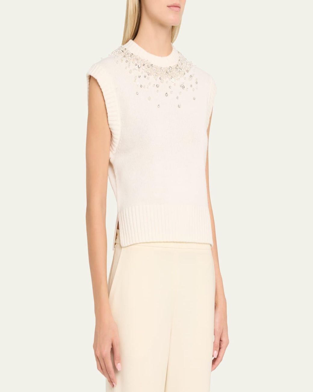 Jonathan Simkhai Candra Embellished Knit Vest in Natural | Lyst