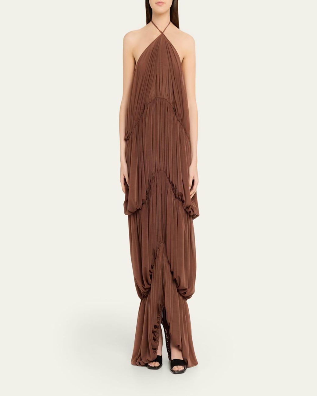 Ronny Kobo Bia Draped Halter Column Maxi Dress in Brown | Lyst