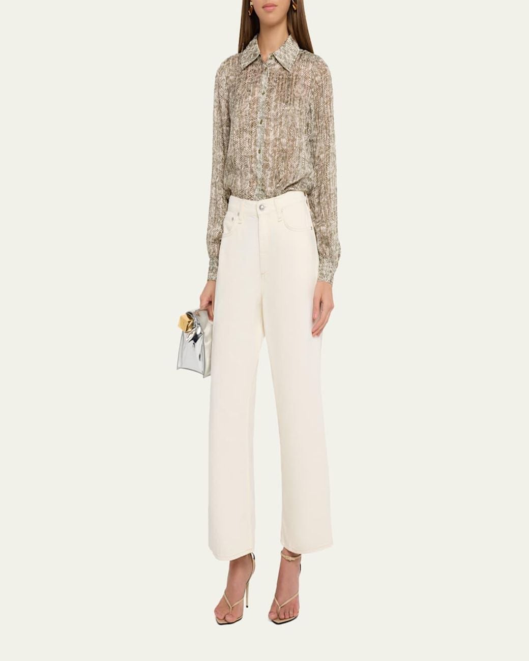 Ramy Brook Pauline Button-Front Silk Blouse in Natural | Lyst