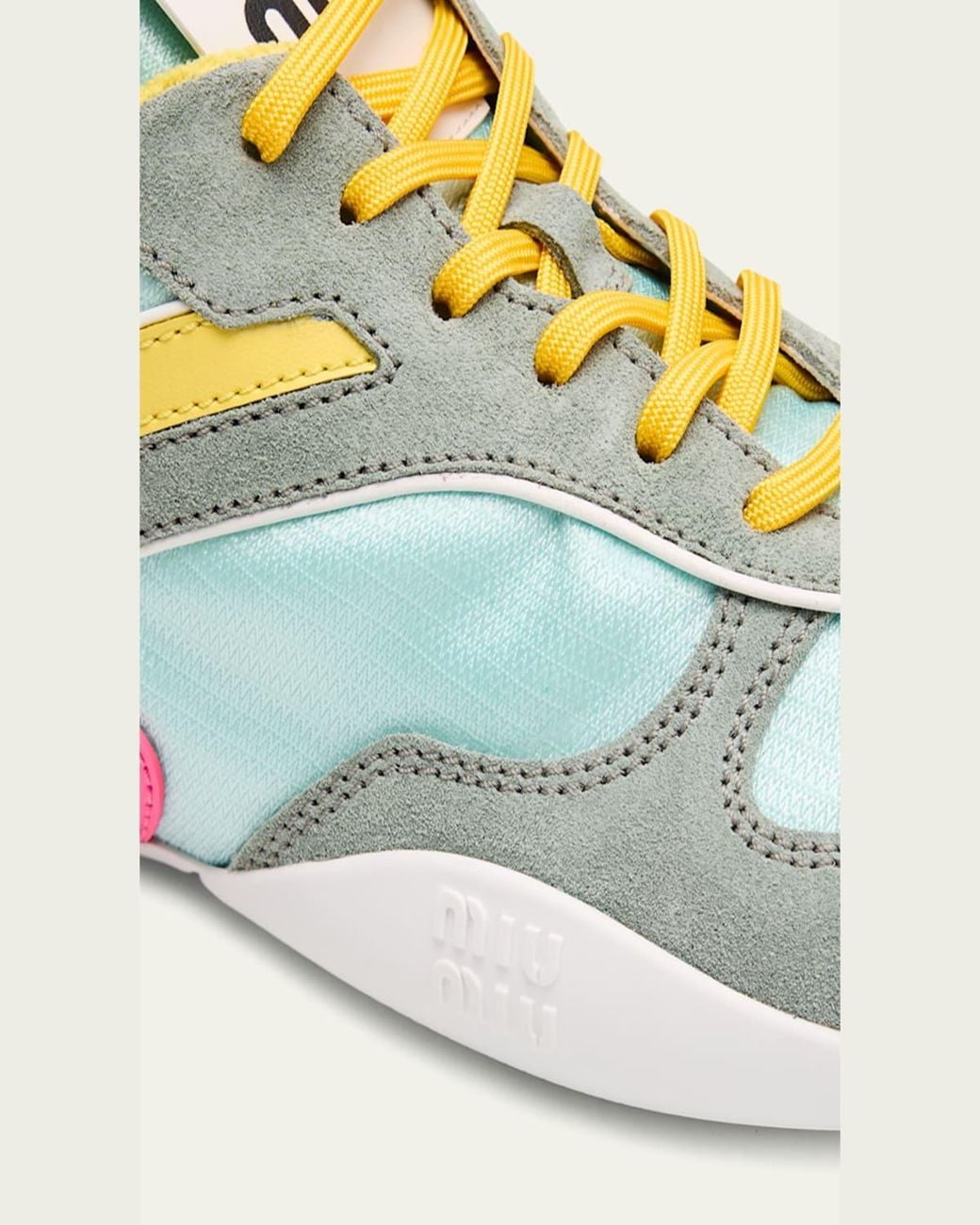 Miu Miu Colorblock Nylon Tech Runner Sneakers in Natural | Lyst