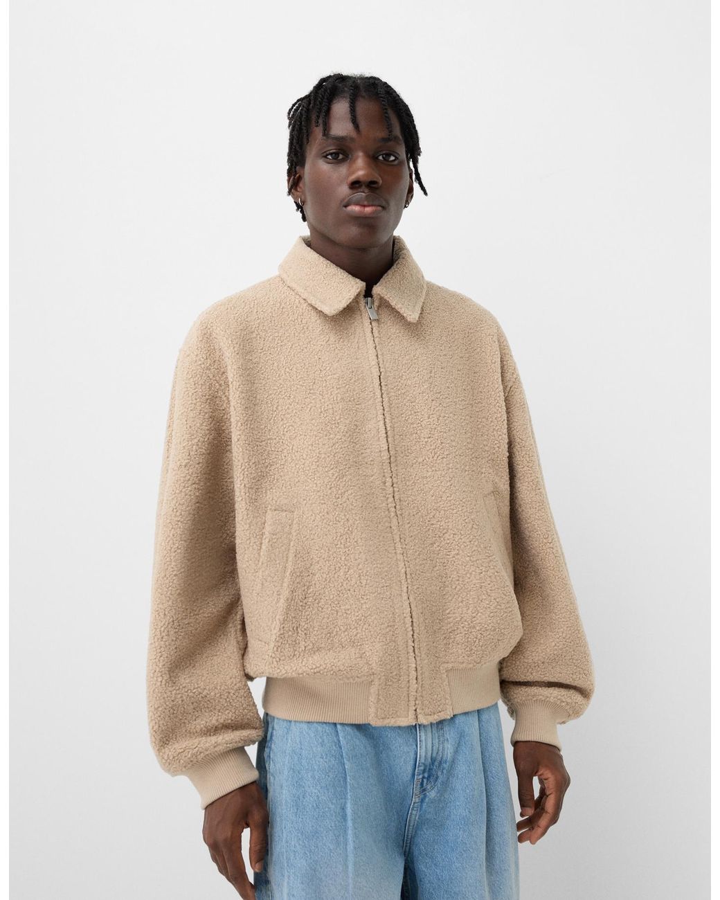 Bershka Faux Shearling Jacket in Natural for Men | Lyst