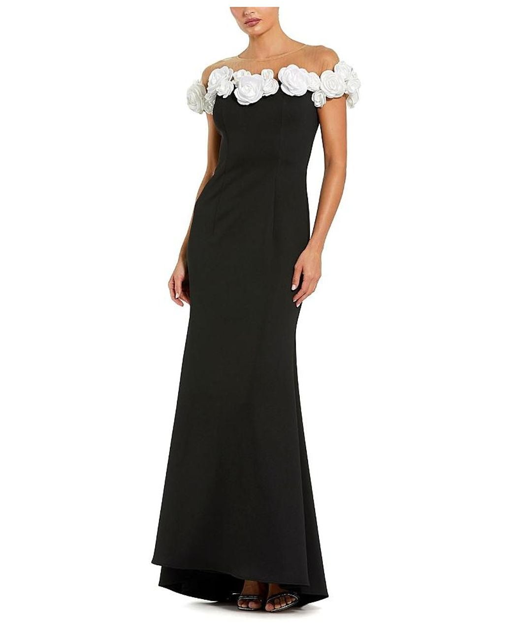 Mac Duggal Stretch Crepe Mermaid Gown With 3D Flowers in Black | Lyst