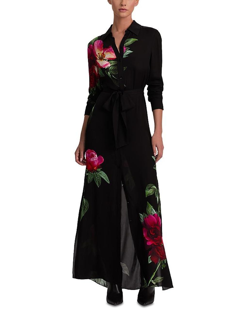 Alice + Olivia Chassidy Maxi Shirt Dress in Black | Lyst