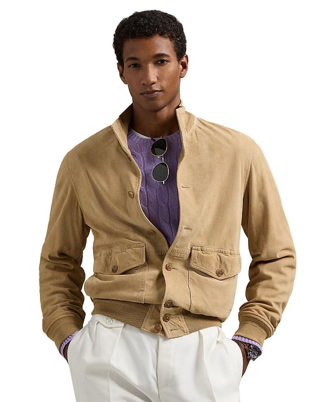 Polo Ralph Lauren Suede Jacket in Natural for Men | Lyst