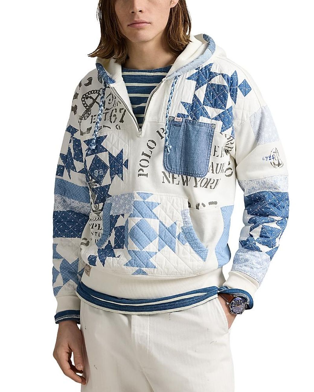 Polo Ralph Lauren Vintage Fit Patchwork Fleece Hoodie in Blue for Men ...