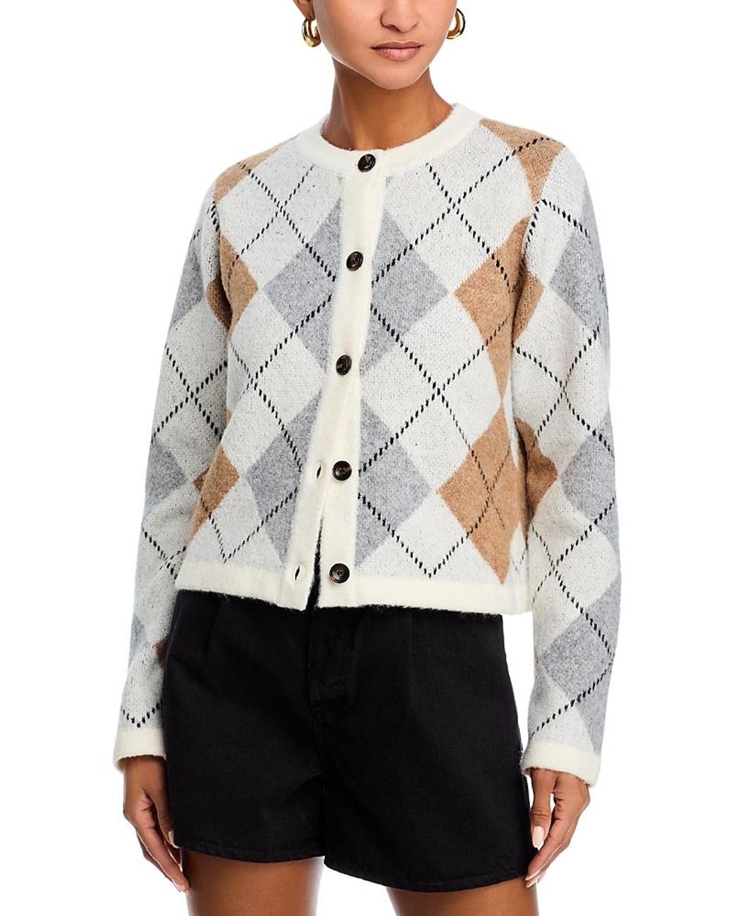 Aqua Argyle Cardigan in White | Lyst