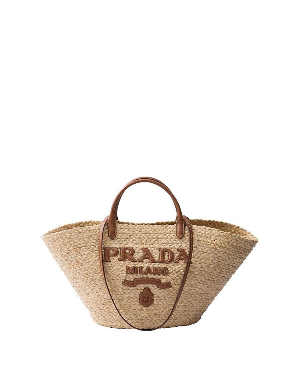Prada Large Raffia And Leather Shopping Bag in Natural | Lyst