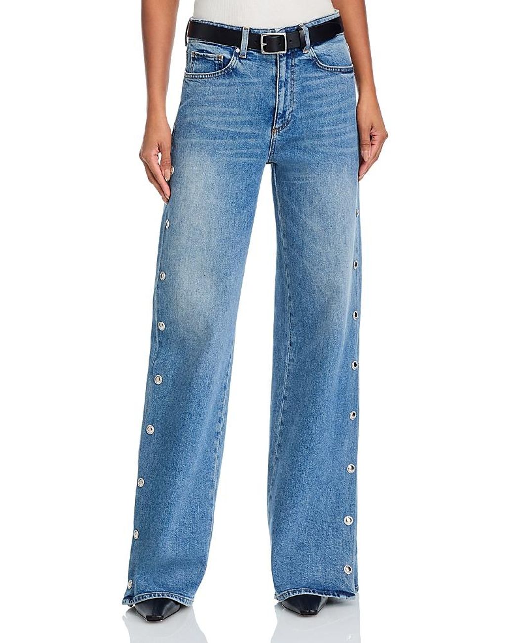 PAIGE Sasha High Rise Wide Leg Jeans With Side Snaps in Blue | Lyst