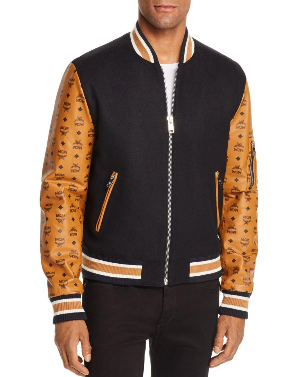 MCM Wool Logo Bomber Jacket in Deep Blue (Blue) for Men | Lyst