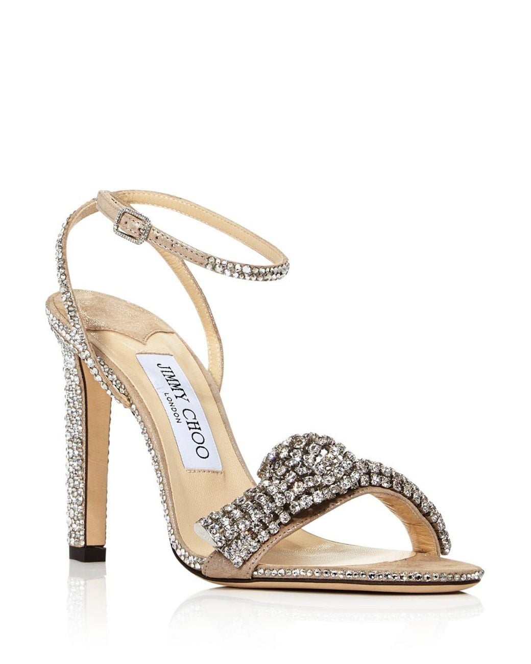 Jimmy Choo Thyra 100 Suede Crystal-embellished Sandals in Metallic | Lyst