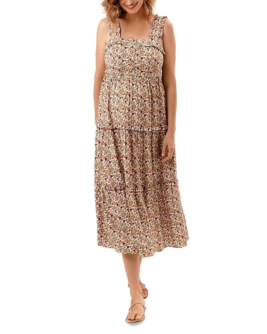 Nom Maternity Emma Tiered Striped During & After Dress in Brown | Lyst