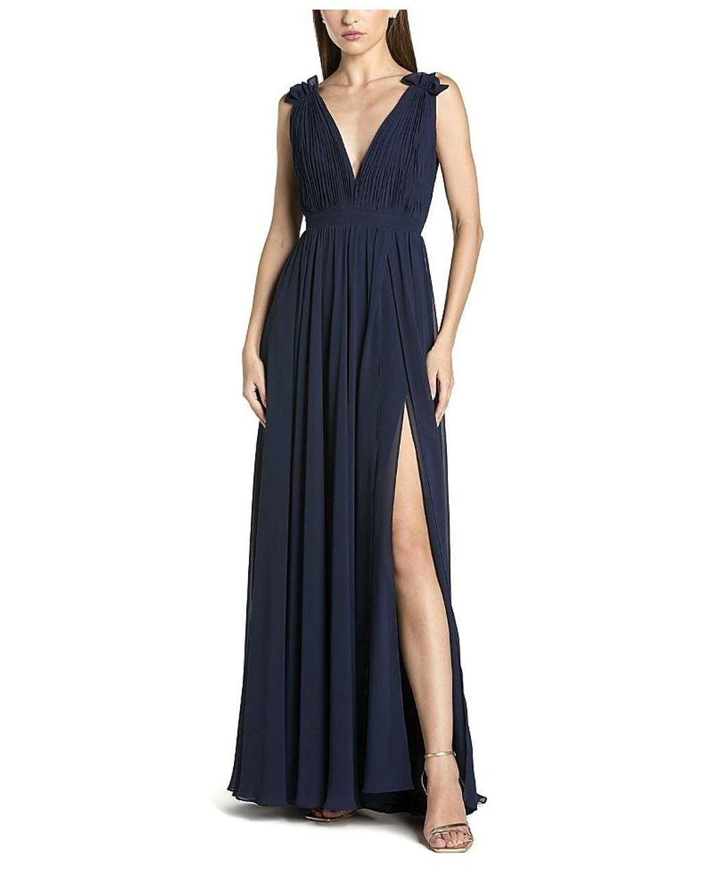 Mac Duggal Chiffon Plunge Neck Gown in Blue | Lyst