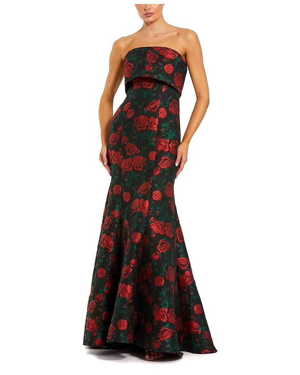 Mac Duggal Strapless Floral Brocade Mermaid Gown in Black | Lyst