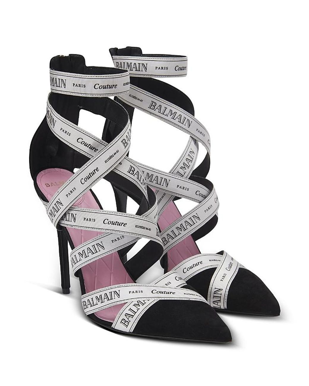 Balmain Couture Suede Heels With Ribbon Motif in Black | Lyst