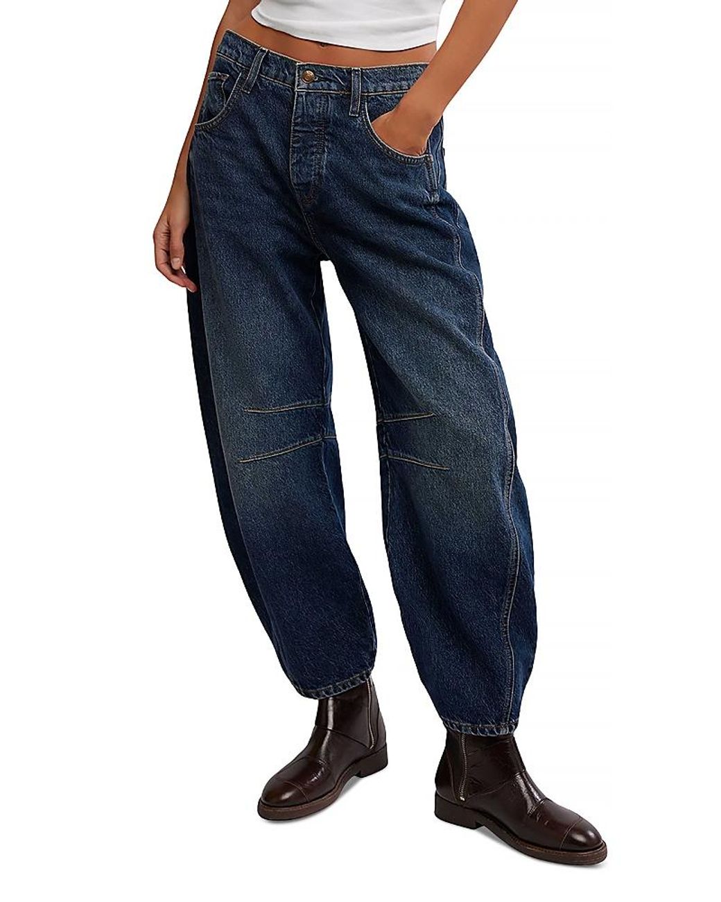 Free People We The Free Good Luck Mid Rise Barrel Jeans in Blue | Lyst