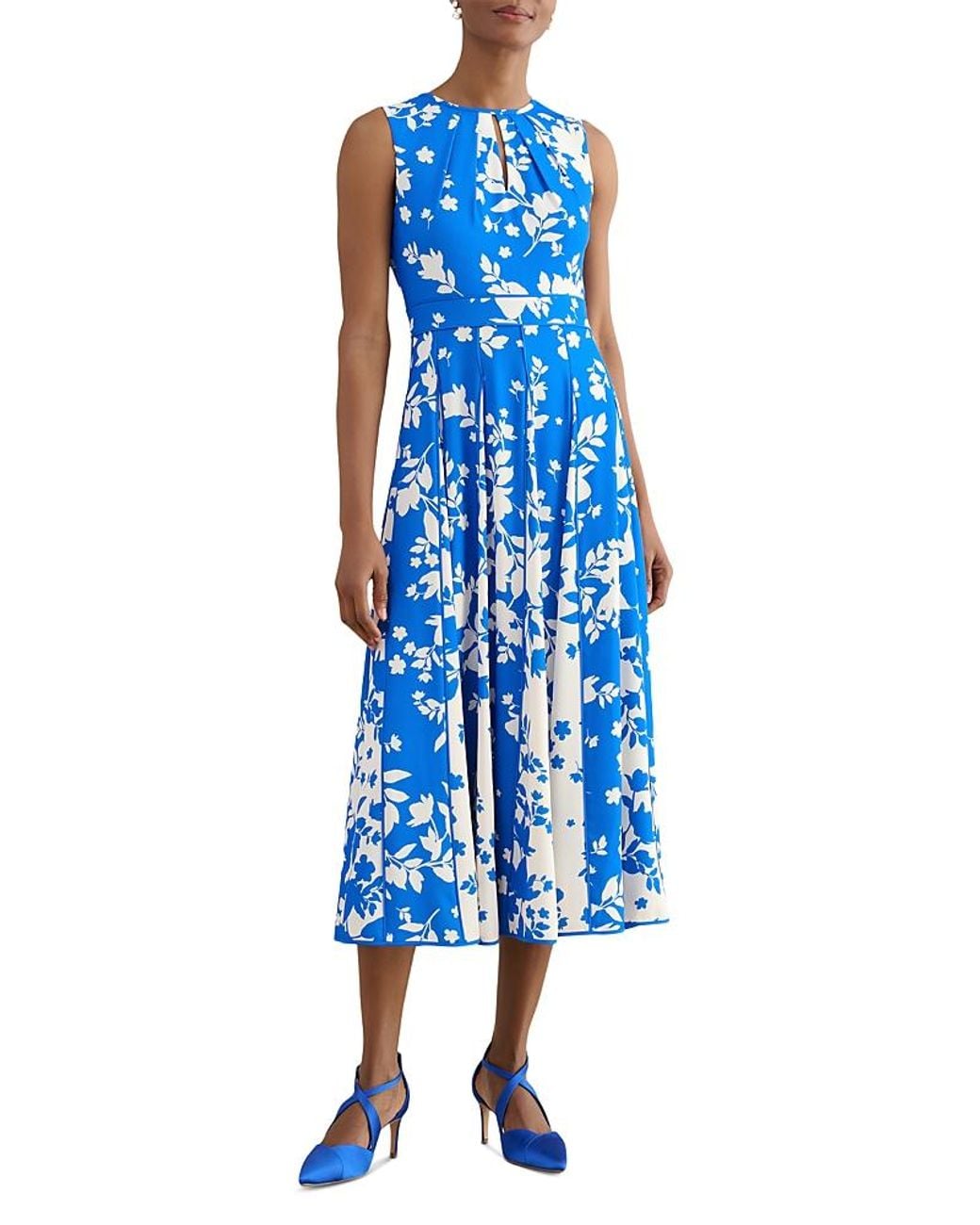 Hobbs Petites Angelica Floral Keyhole Neck Midi Dress in Blue | Lyst