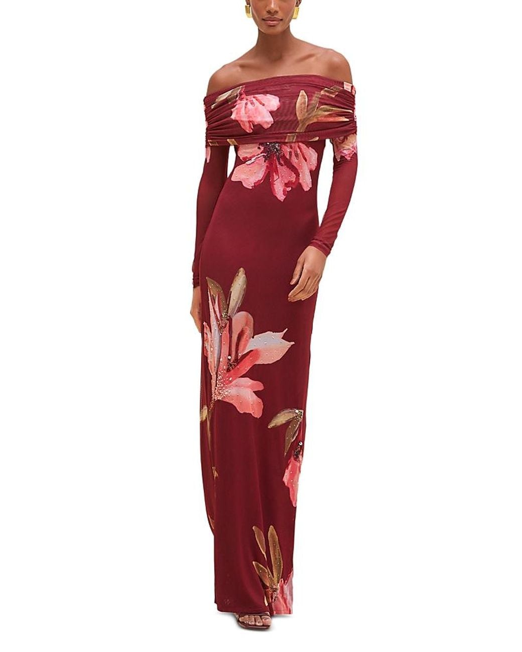 PATBO Delicata Embellished Tulle Maxi Dress in Red | Lyst