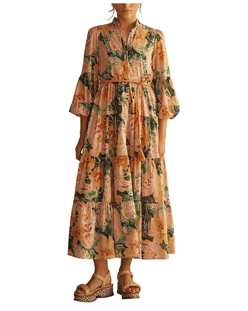 Aur Ocea Ibisco Button Through Tiered Maxi Dress in Metallic | Lyst