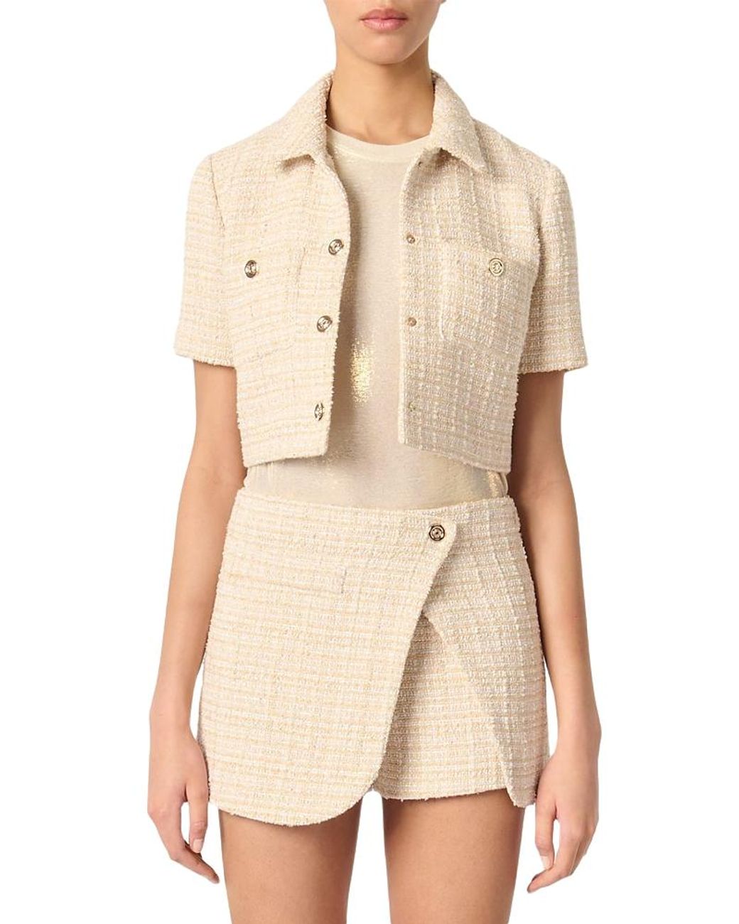 Maje Cropped Tweed Jacket in Natural | Lyst