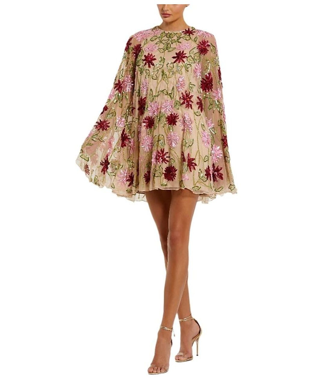 Mac Duggal Floral Beaded Mesh Shawl Mini Dress | Lyst