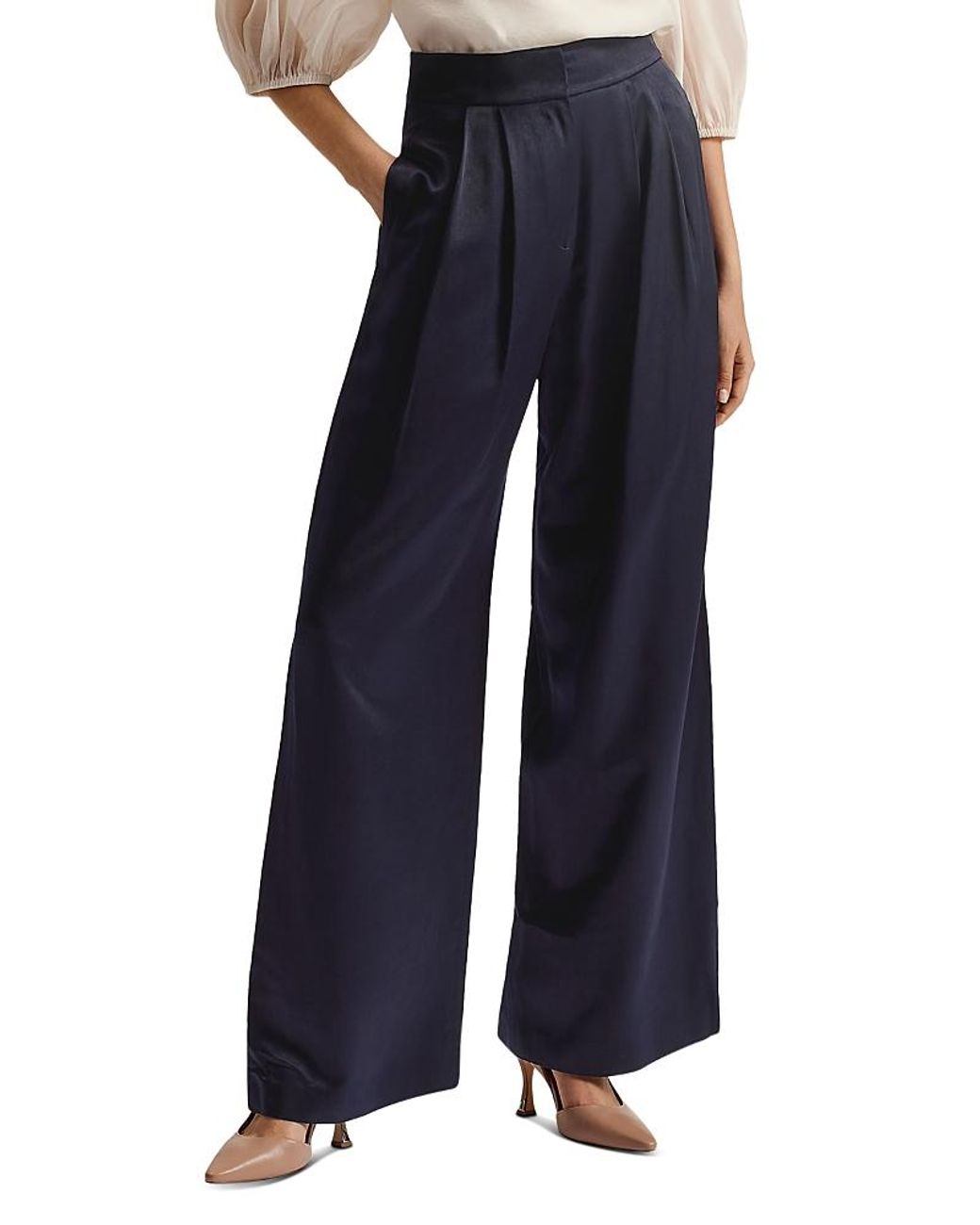 Ted Baker Teerut Satin Tailored Wide Floor Length Trousers in Blue | Lyst