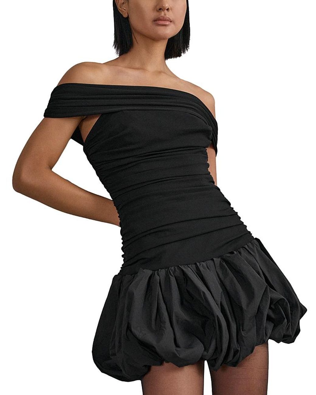 Reiss Pellie Puffball Mini Dress in Black | Lyst