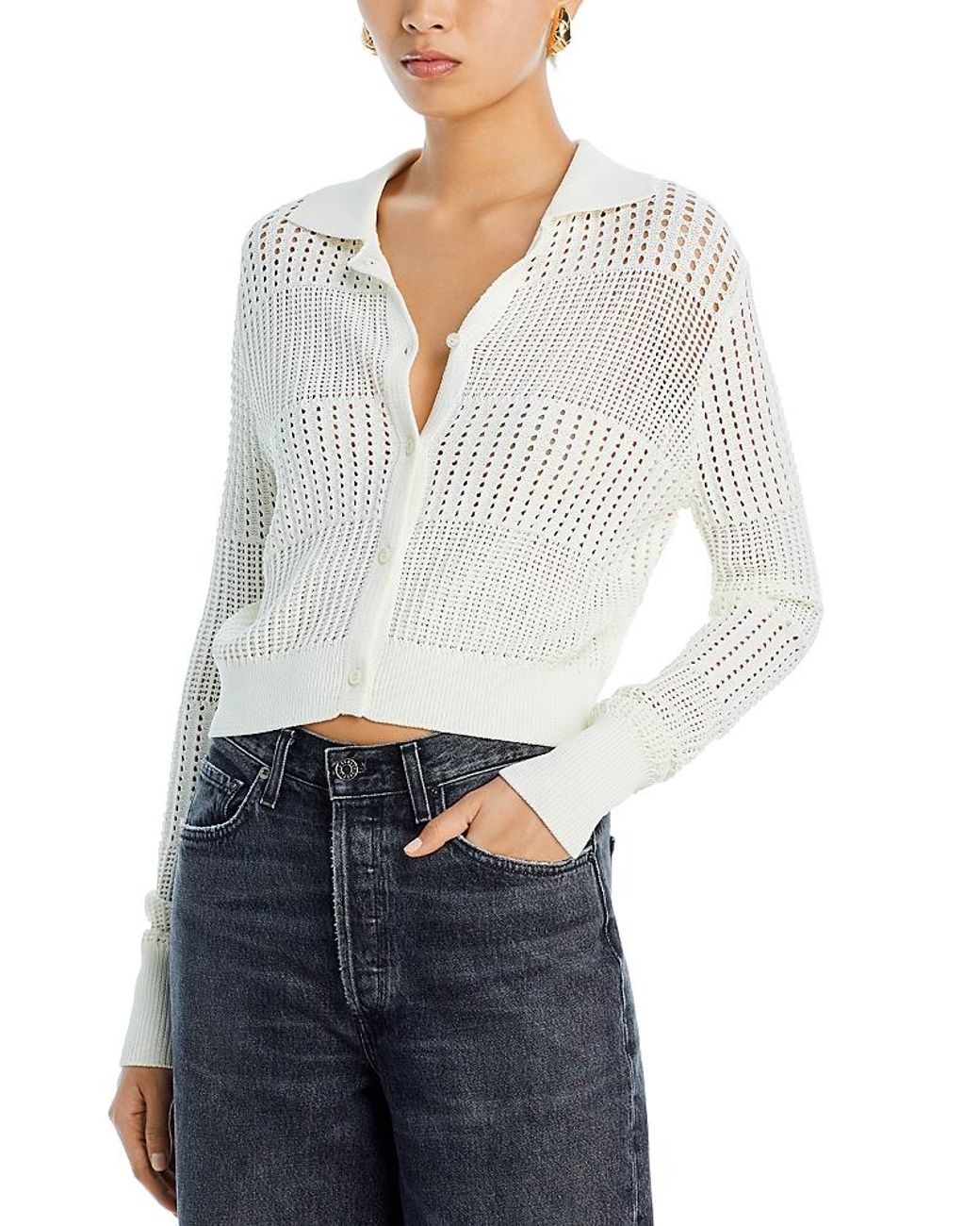 FRAME Eyelet Crochet Cardigan in White | Lyst