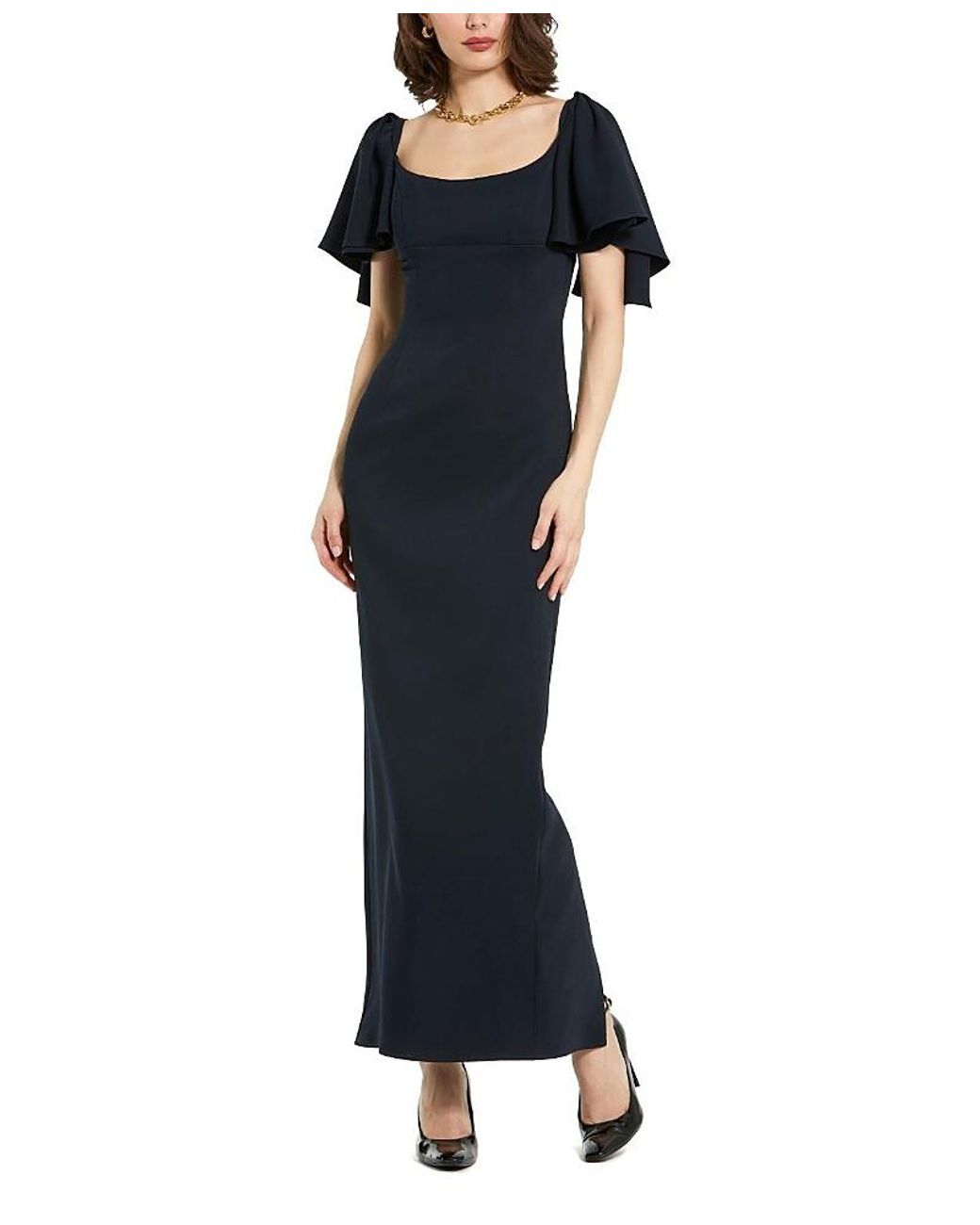 Mac Duggal Crepe Ruffle Sleeve Fitted Maxi Dress in Blue | Lyst