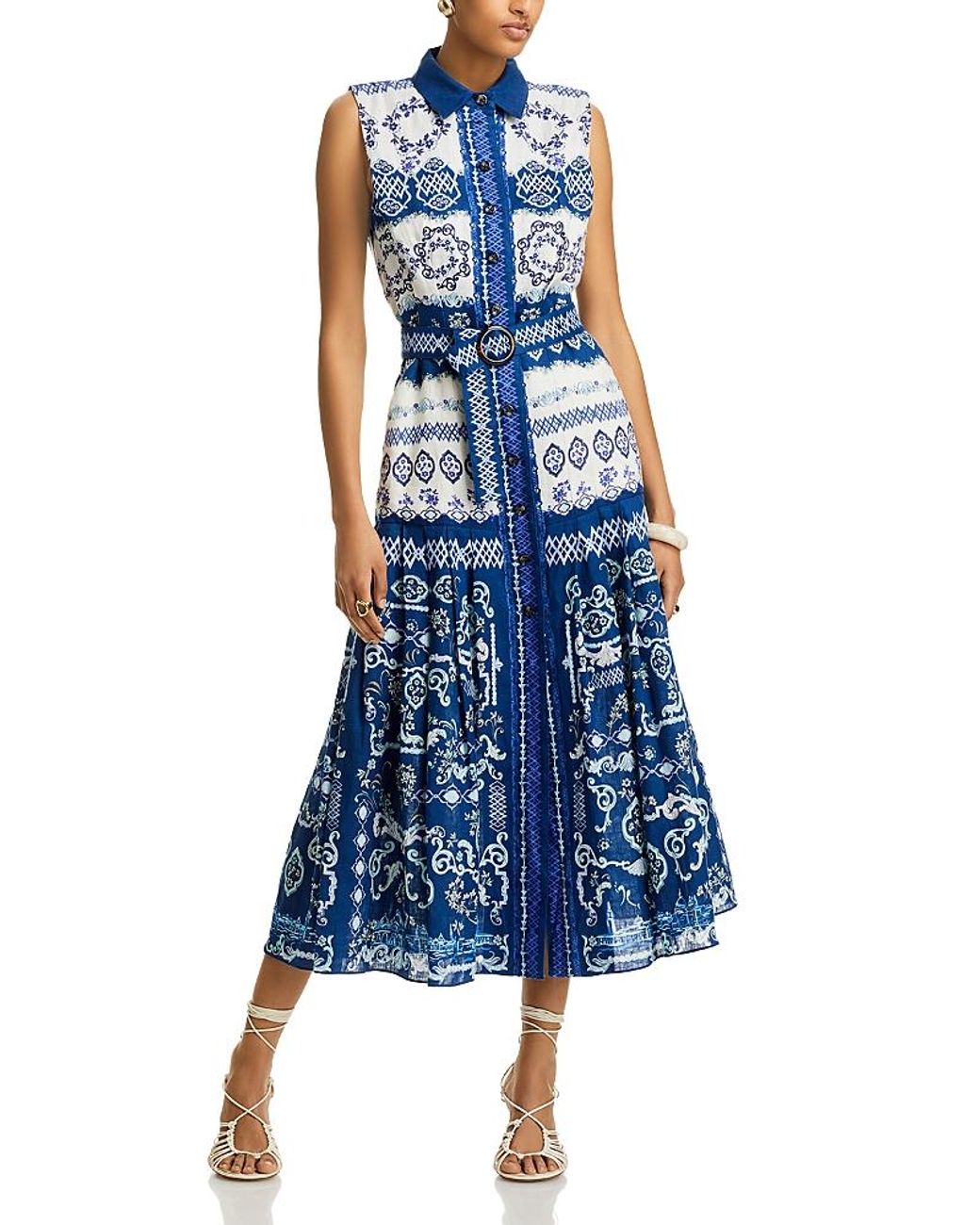 Saloni Nya Linen Midi Dress in Blue | Lyst