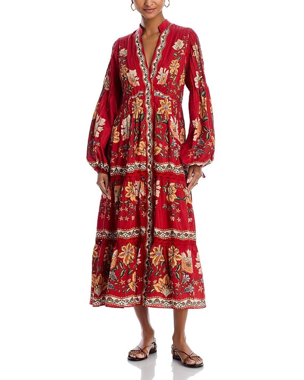 FARM Rio Garden Delight Midi Dress in Red | Lyst