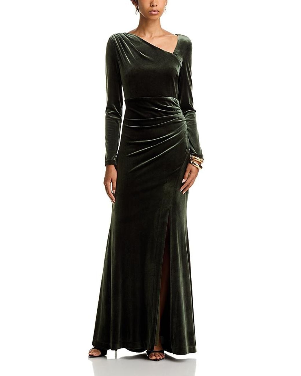 Eliza J Long Sleeve Asymmetrical Neck Gown in Black | Lyst