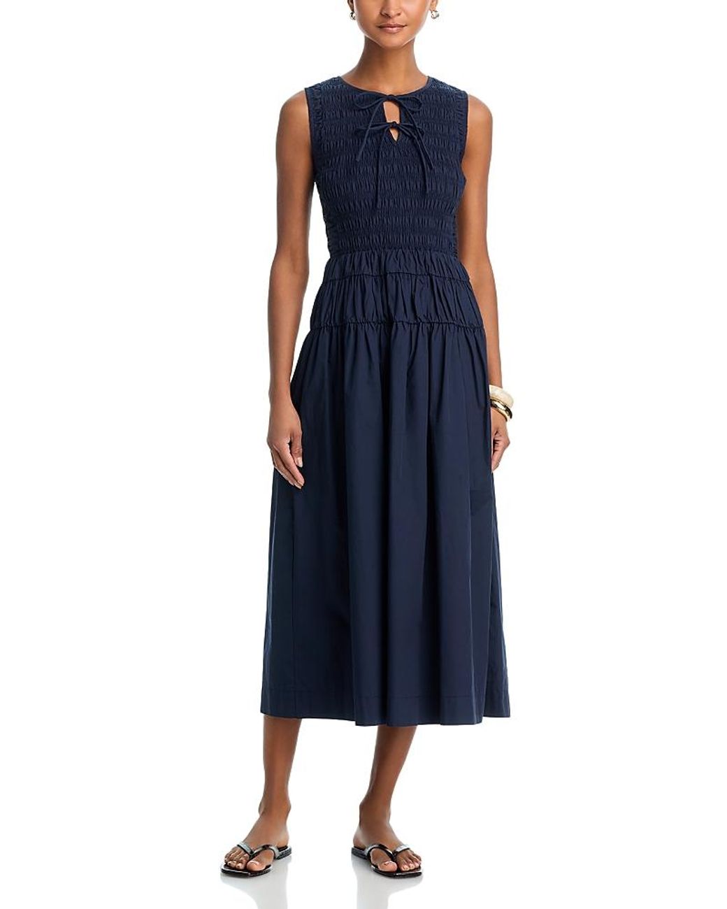 Moon River Shirred Waist Midi Dress in Blue | Lyst