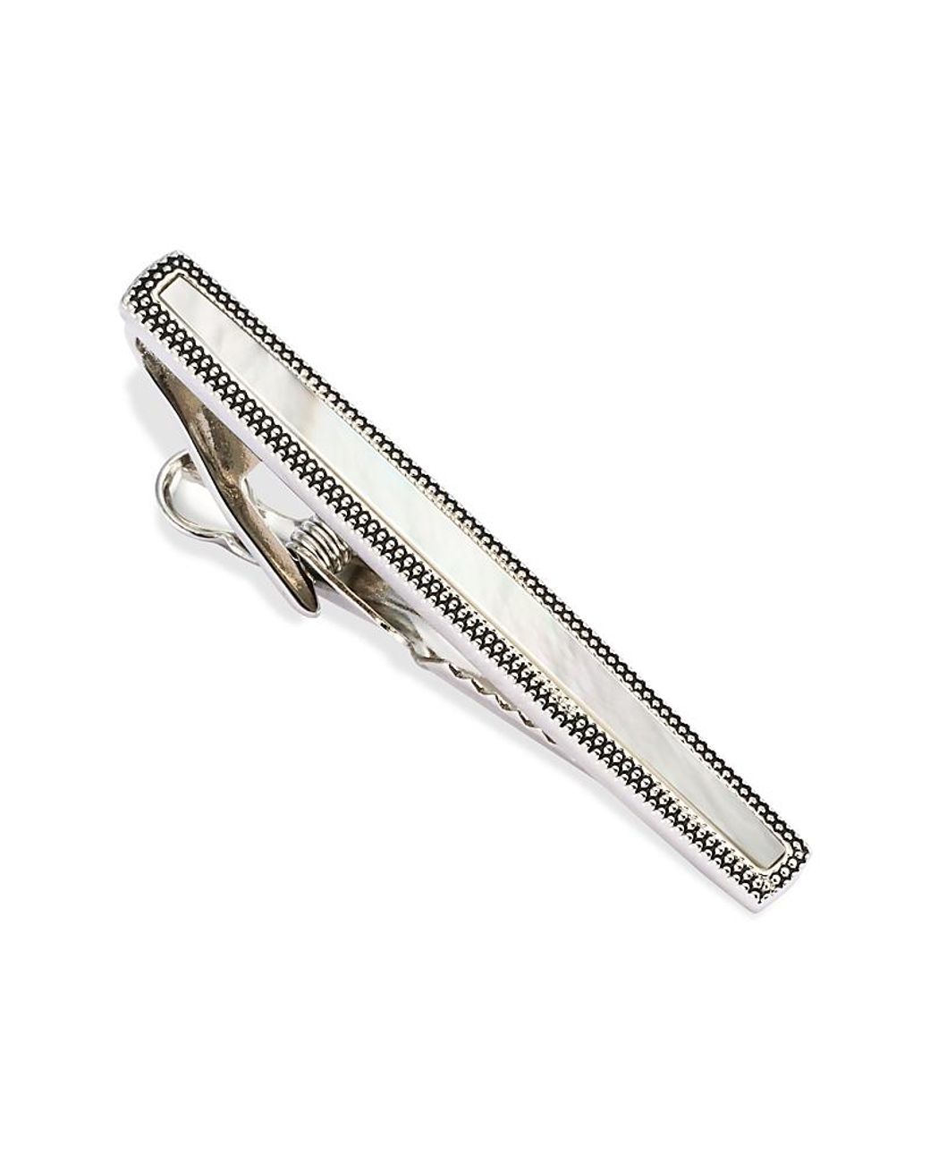 Link Up Dotted Frame Mother Of Pearl Strip Short Tie Bar in Metallic ...
