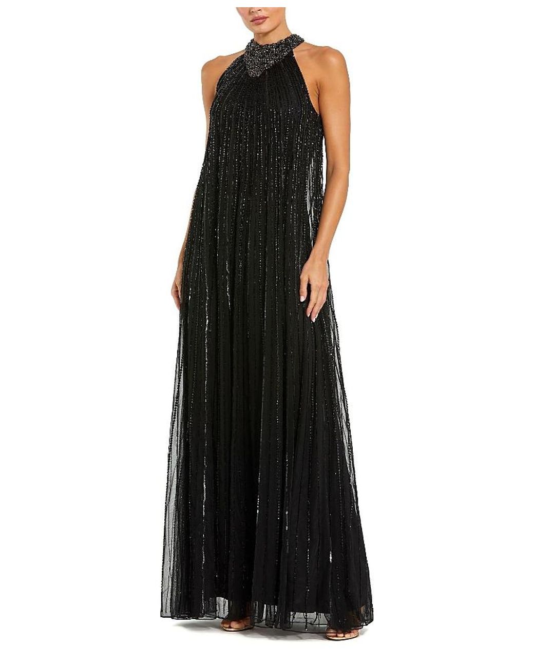 Mac Duggal Sleeveless Halter Neck Embellished Trapeze Gown in Black | Lyst