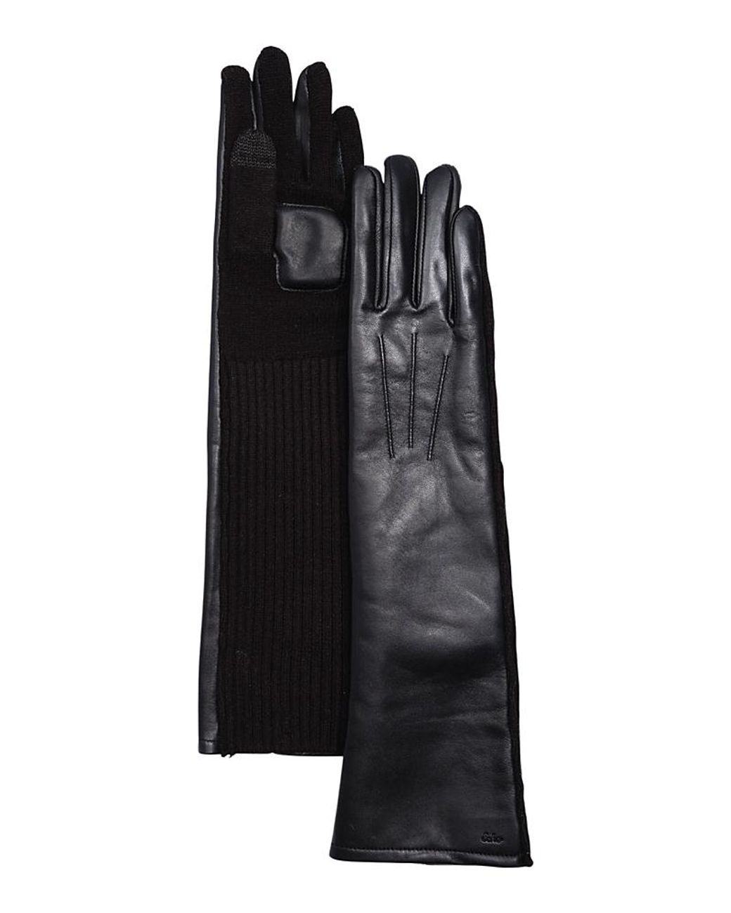 Echo Fully Long Leather & Wool Blend Knit Tech Gloves in Black | Lyst