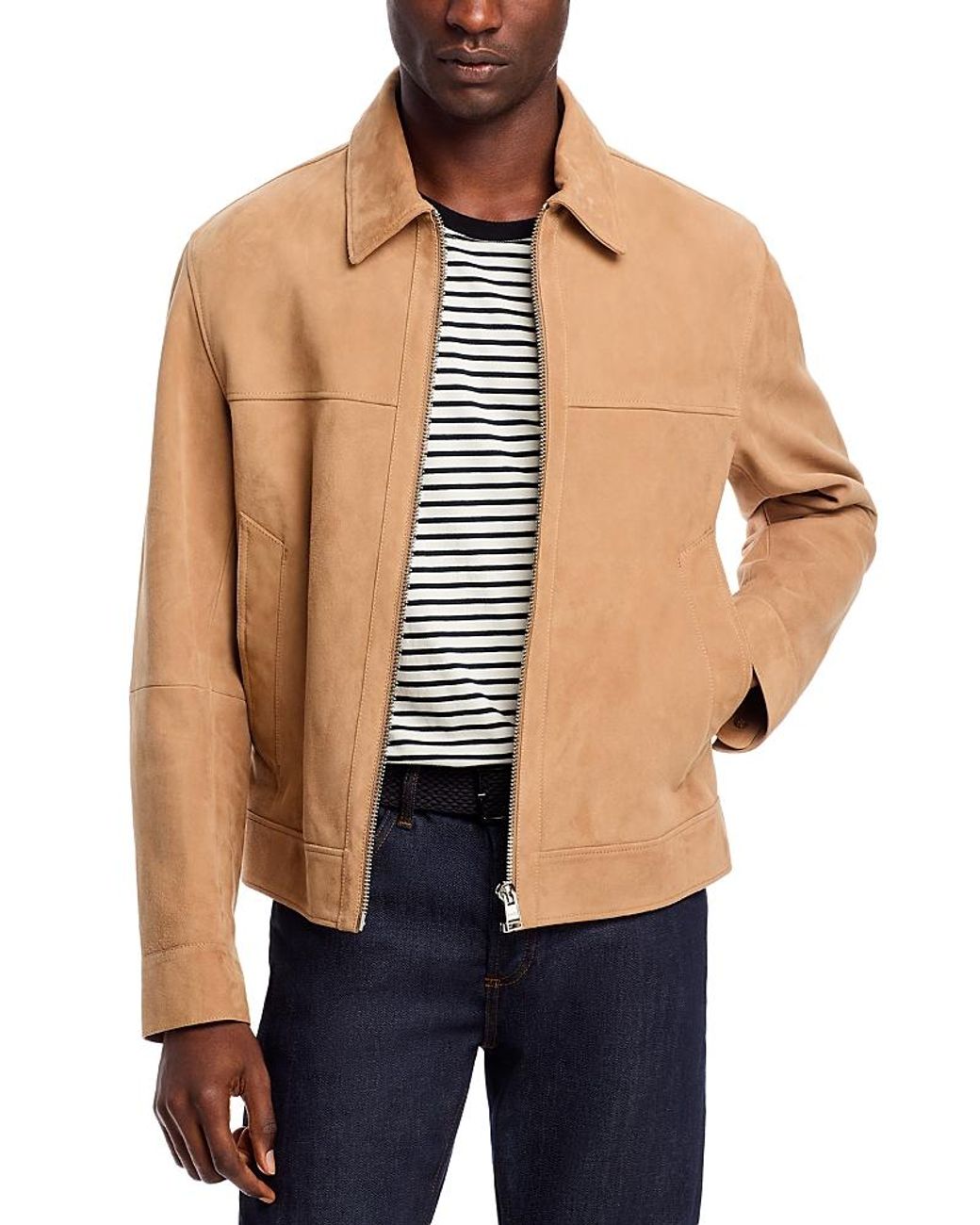 BOSS Malbano Zip Front Leather Jacket in Blue for Men | Lyst