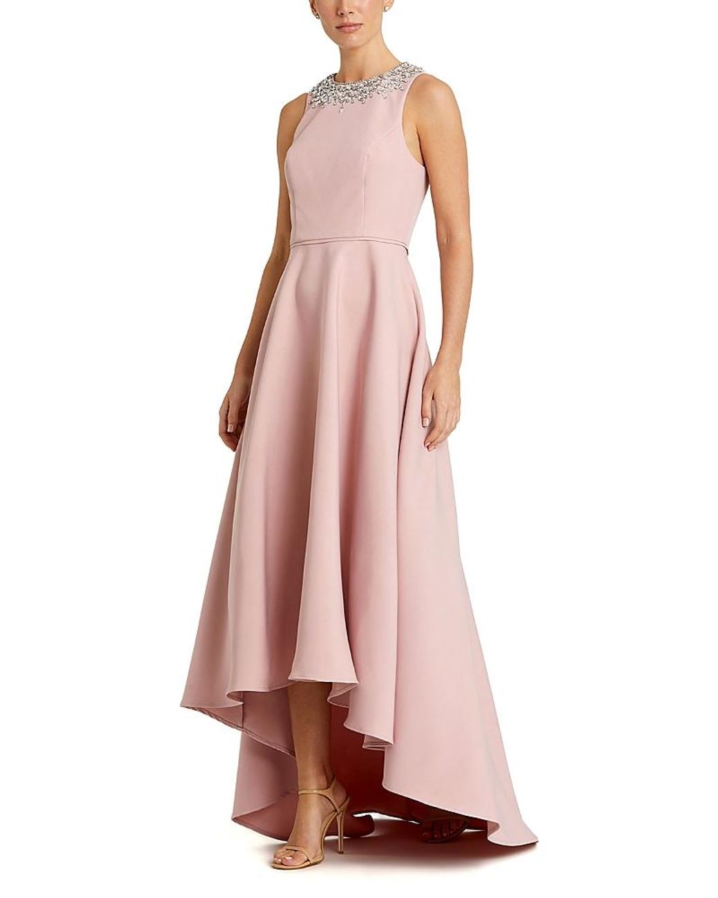 Mac Duggal Crepe Embellished Neck High Low Gown in Pink | Lyst