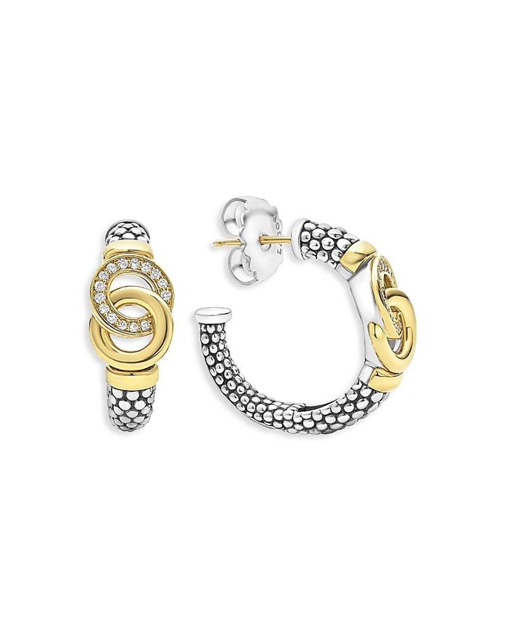 Lagos 18K & Sterling Signature Caviar Diamond Interlocking Hoop ...
